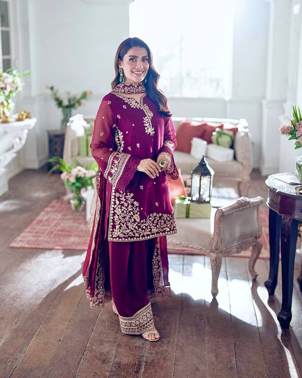 Royal Maroon Chiffon Ensemble – Yashuura